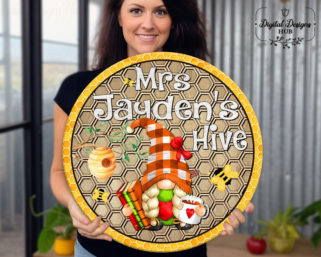 Bee Classroom Decor | Bee Hive Gnome Sign Teacher Door Hanger | Welcome ...