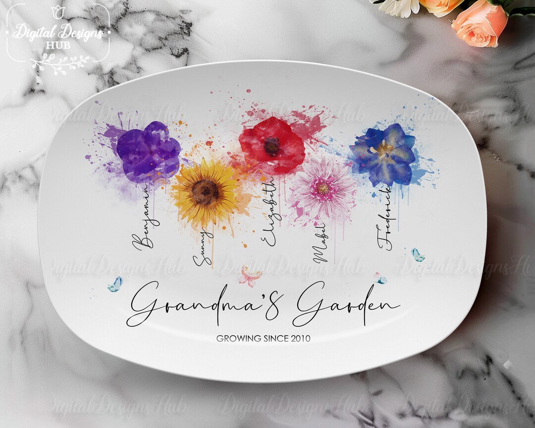 Custom Grandma's Garden Plate Custom Grandchildren Birth Month Flower ...