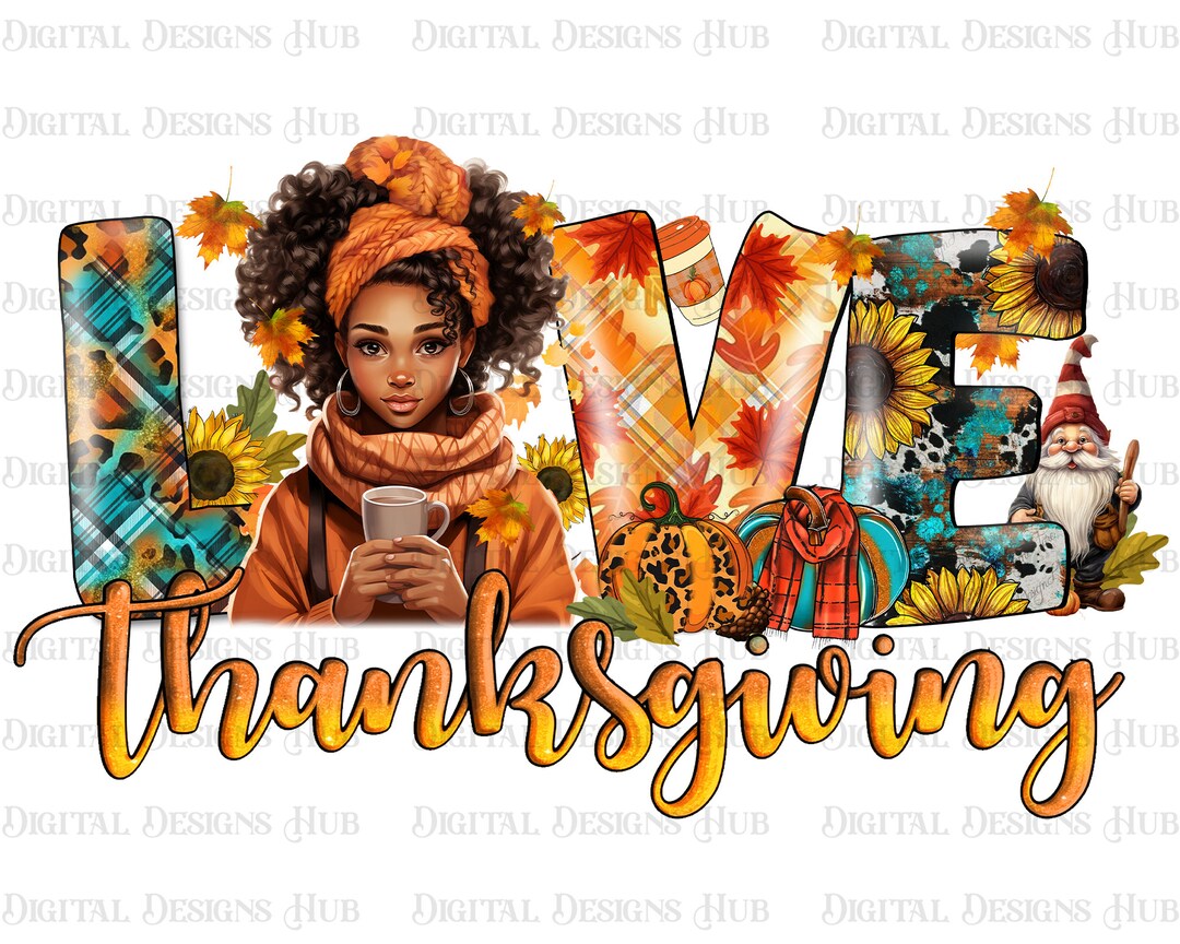 Love Thanksgiving Black Afro Png Digital File, Black Girl Pumpkin ...