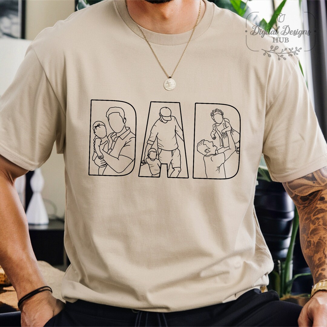 Custom Dad Shirt Portrait From Photo, Personalized Dad Photo Outline ...