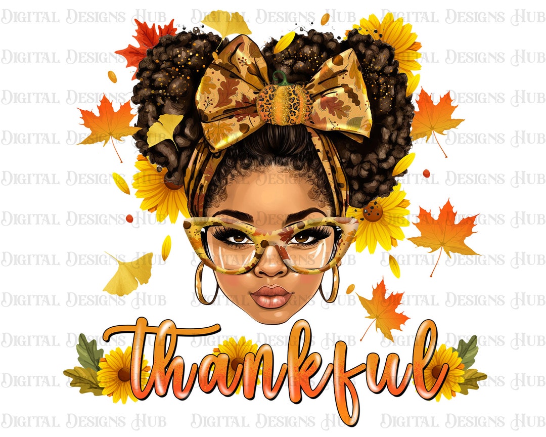 Thankful African American Girl Fall Png Instant Download, Afro Girl Png ...