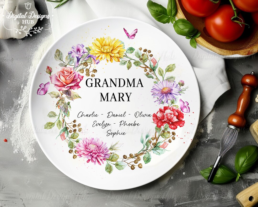 Custom Grandma's Garden Plate Custom Birth Flower Gifts Plate Custom ...