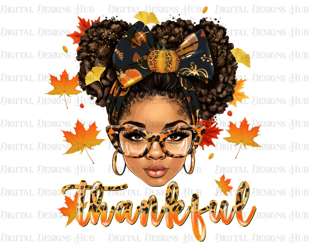 Thankful African American Girl Fall Png, Melanin Girl Autumn ...