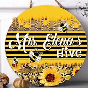 Teacher Door Sign Personalized | Bee Hive Decor Personalized Classroom ...