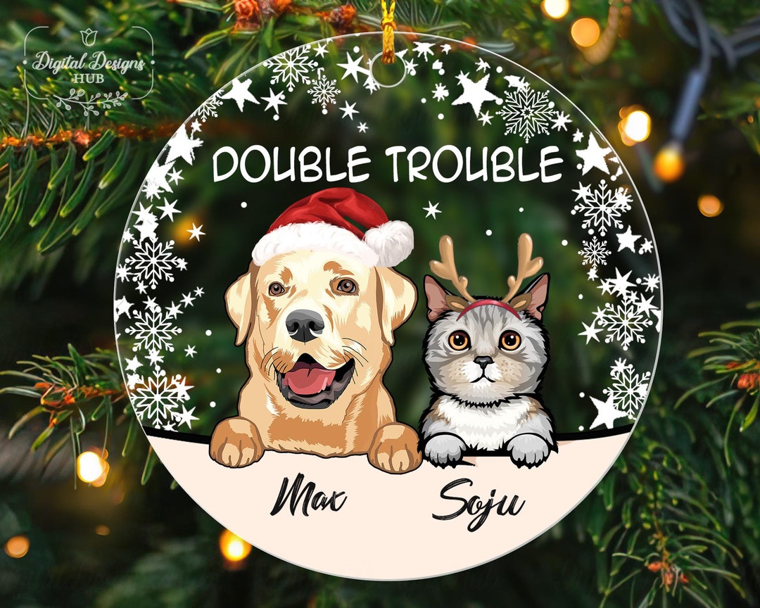 Custom Double Trouble Dog and Cat Ornament, Pet Family Ornament for Pet ...