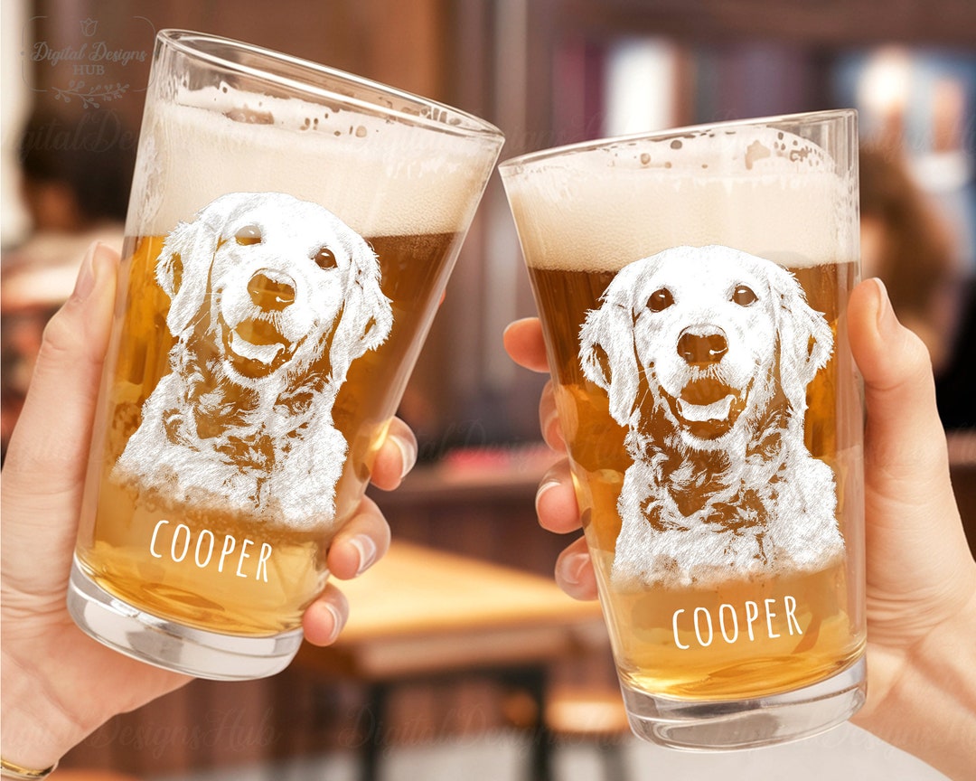Custom Dog Portrait Pint Beer Glass, Personalized 16oz Pint Beer Glass ...
