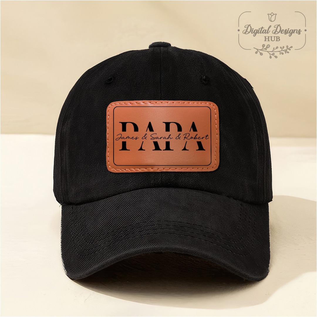 Custom Kids Name Papa Hat, Personalized Dad Hat, Leather Patch Hat, Dad ...