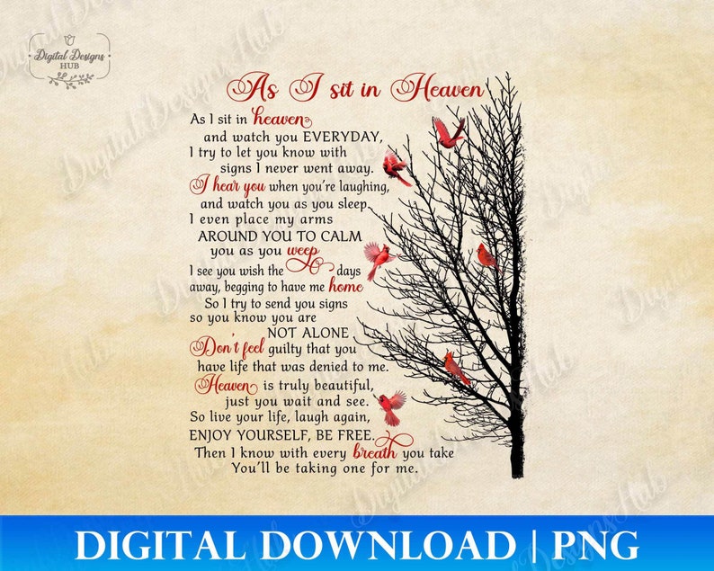 As I Sit in Heaven Red Cardinal Memorial PNG Family Tree - Etsy
