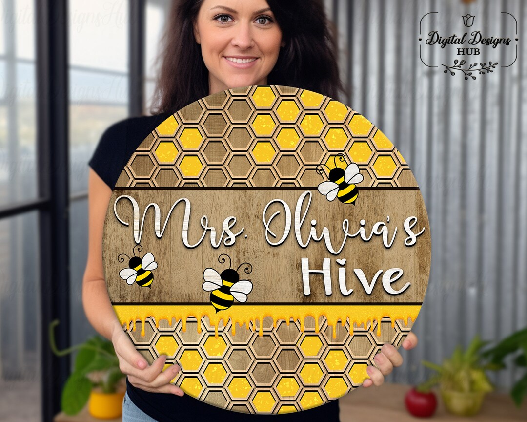 Teacher Door Sign Custom Bee Hive Teacher Name Sign Classroom Door Sign ...