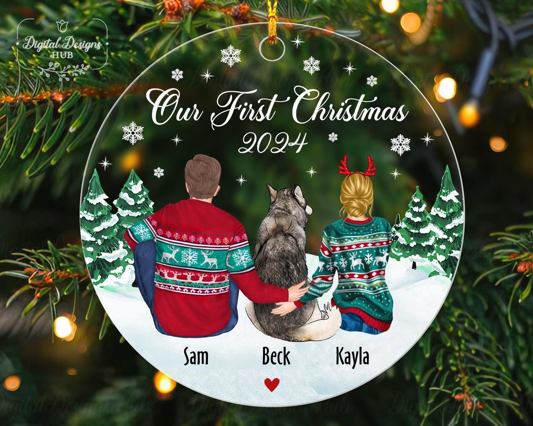 Custom Our First Christmas Couple Ornament, Family and Pets Christmas ...