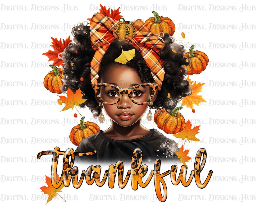 Thankful African American Girl Fall Png, Pumpkin Autumn Black Girl ...