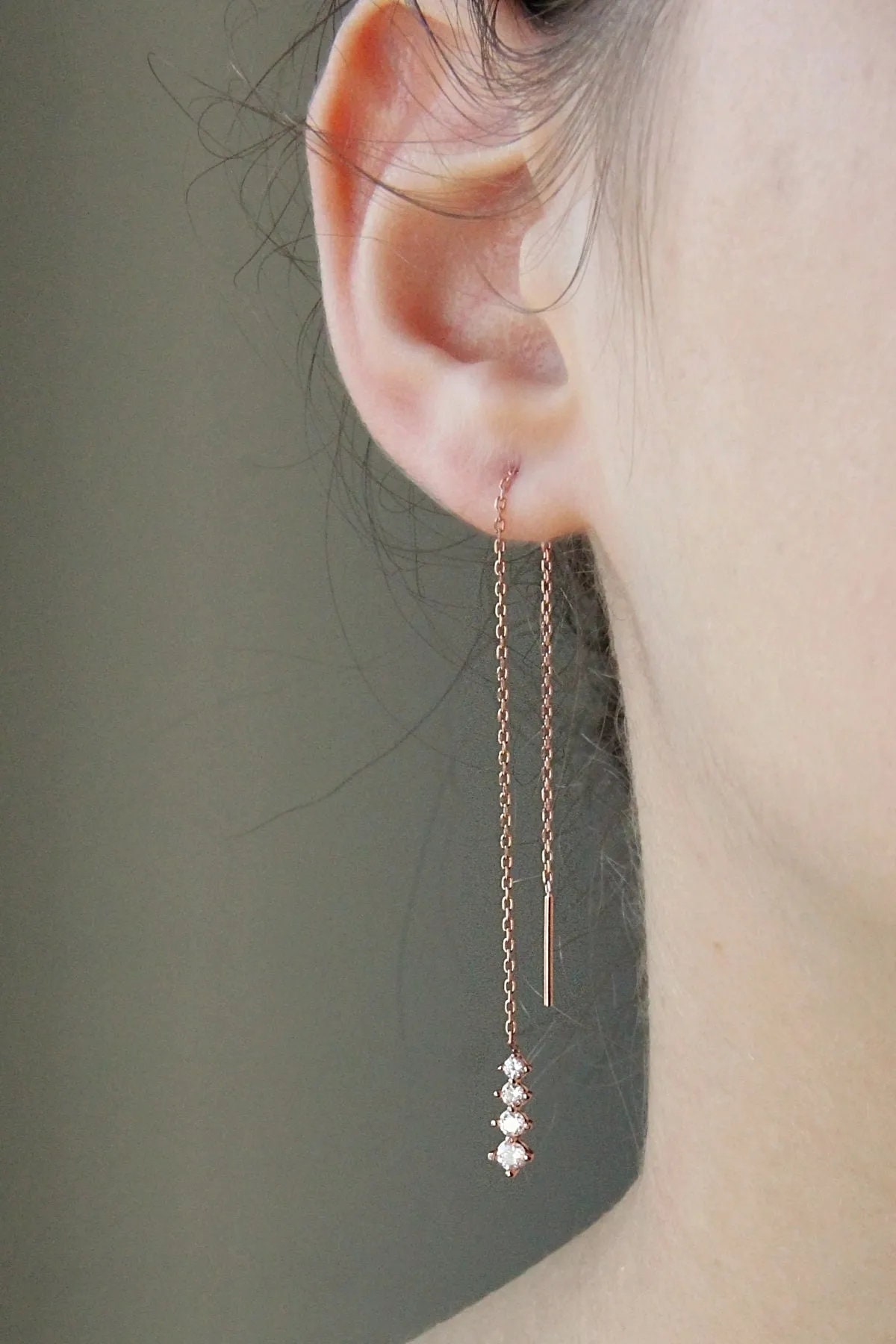 925 Sterling Silver Chain Model Double Earrings - Etsy