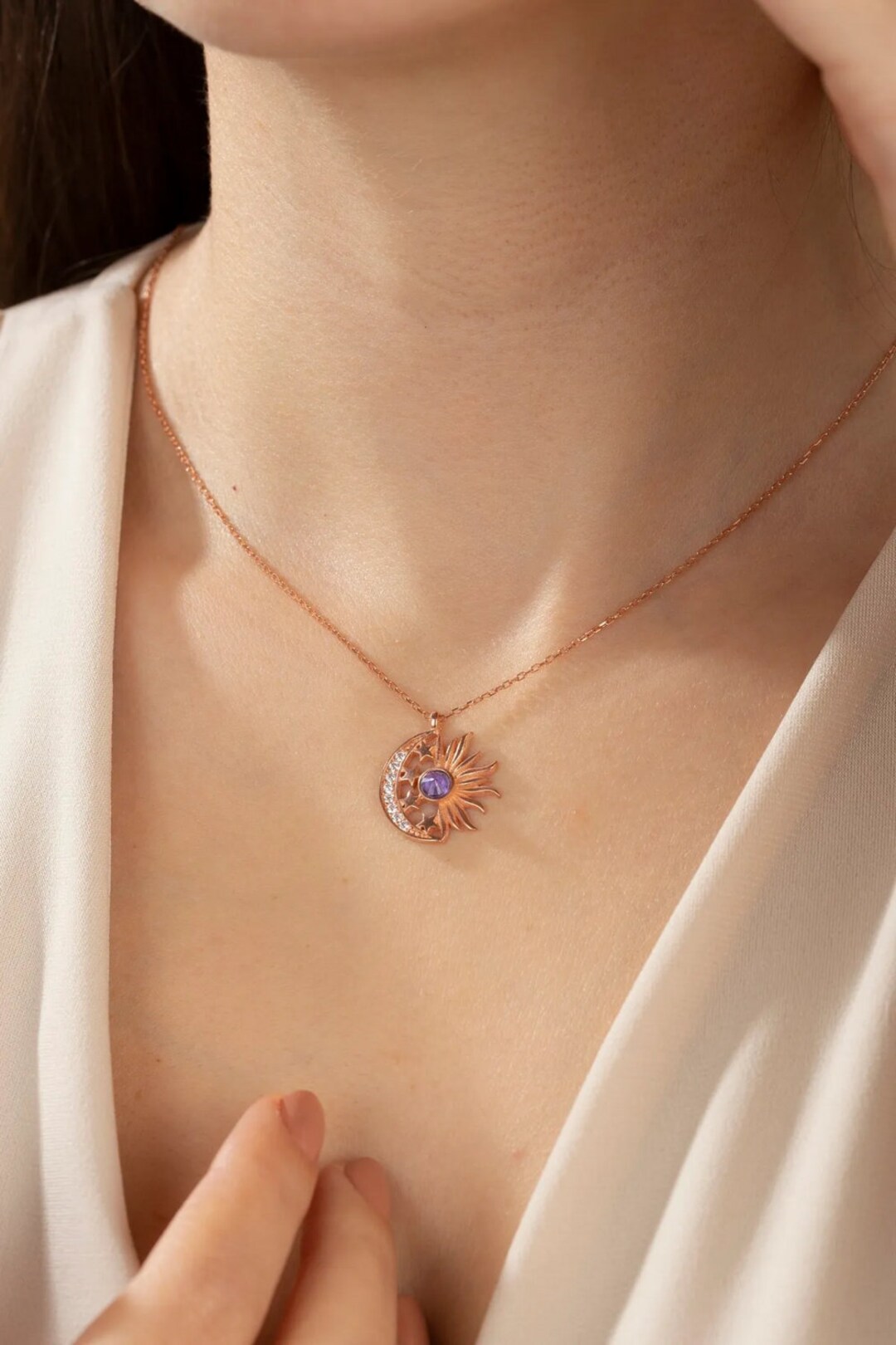 925 Sterling Silver Sun Moon Star Model Necklace - Etsy