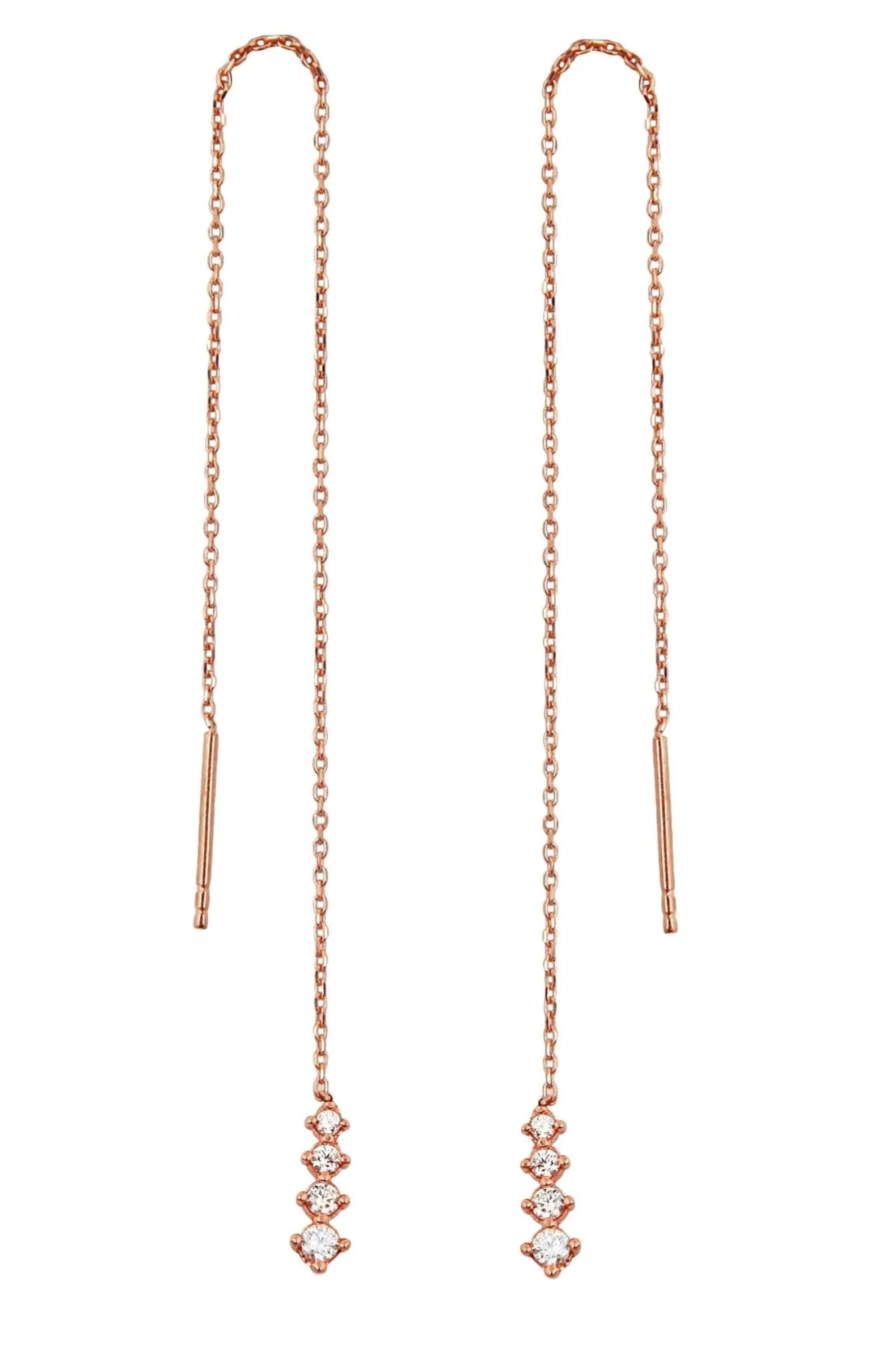 925 Sterling Silver Chain Model Double Earrings - Etsy