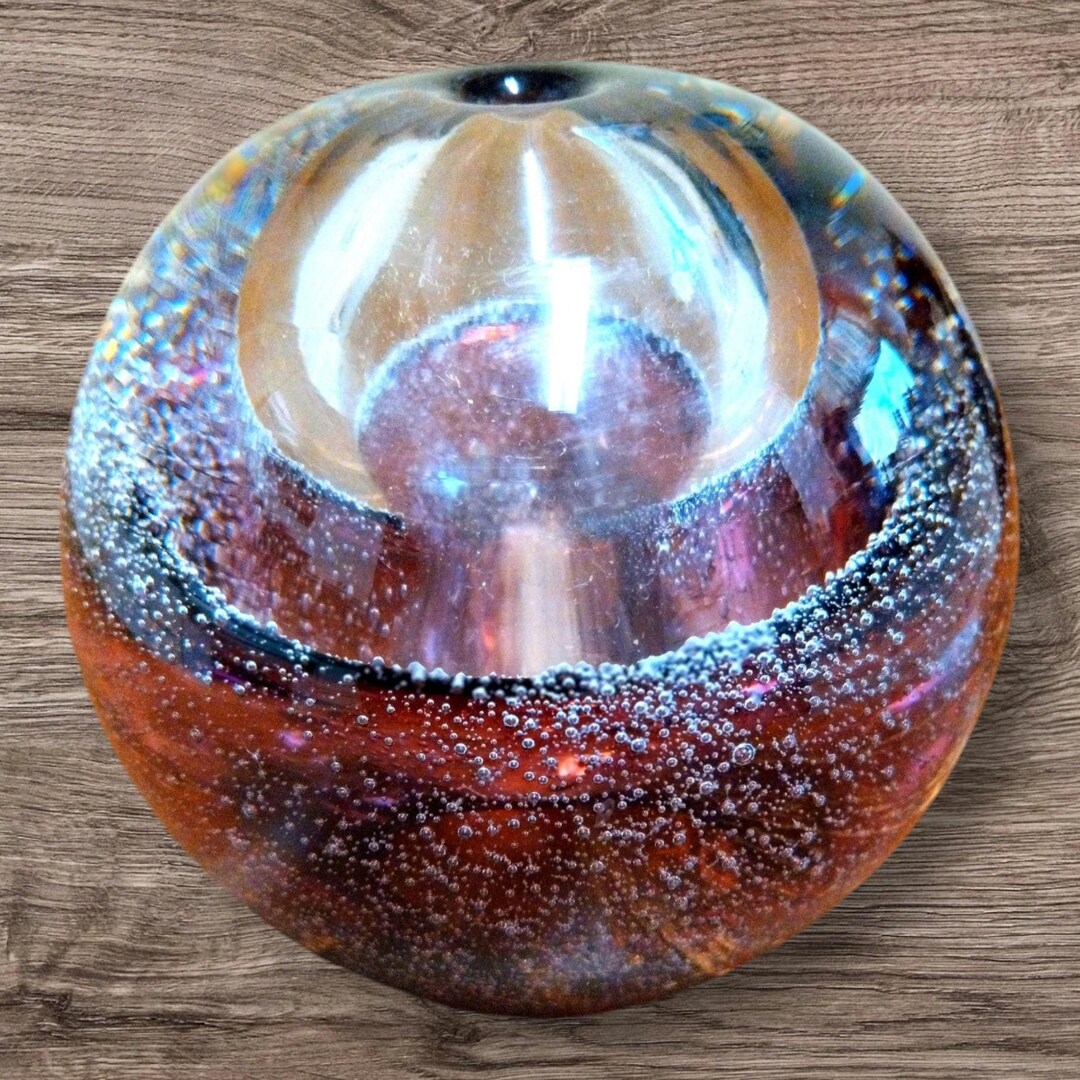 Ruby Red & Clear Paperweight/budvase 4" Wide Controlled Bubble Murano ...