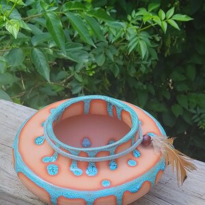 Native American Pottery Feather Feature Drip Glaze Handpainted Signed ...