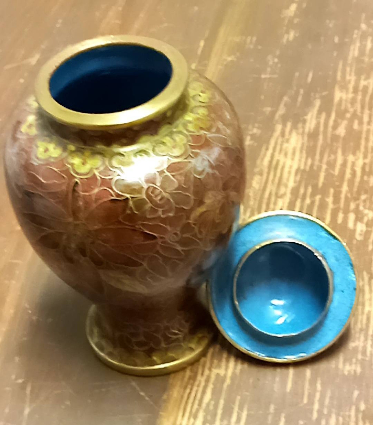 Jingfa Cloissone 5.5" Vintage Ginger Jar With Blue Enamel Interior - Etsy