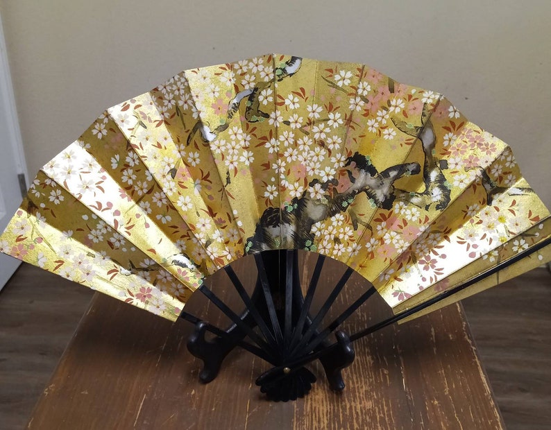 Vintage Gold Foil Handpainted Japanese Fan - Etsy