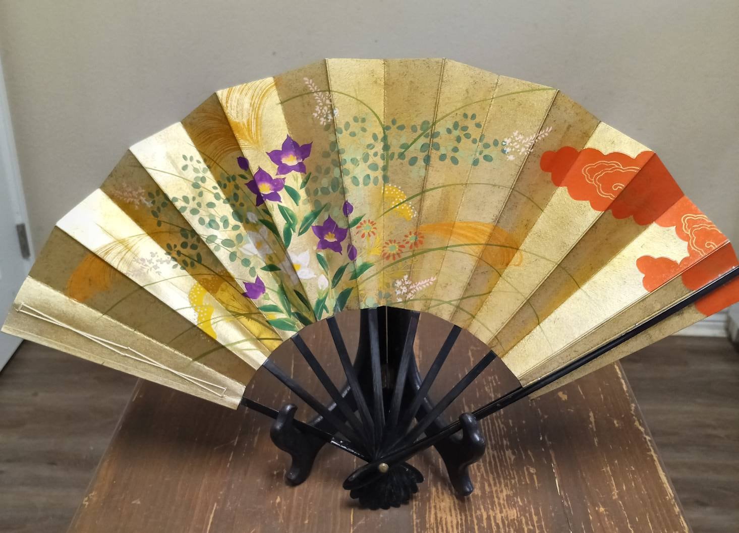 Vintage Gold Foil Handpainted Japanese Fan - Etsy