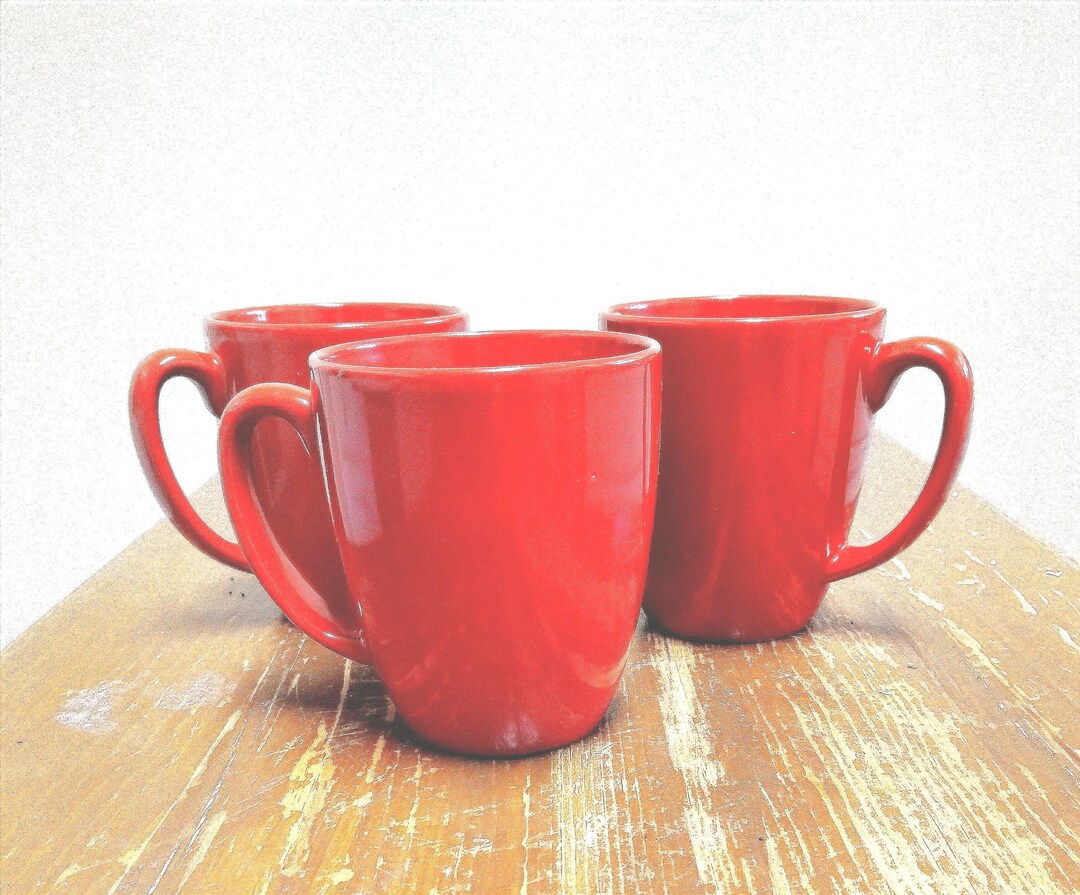 Corelle Red Coffee Cups Mugs Set of 3 Vintage - Etsy