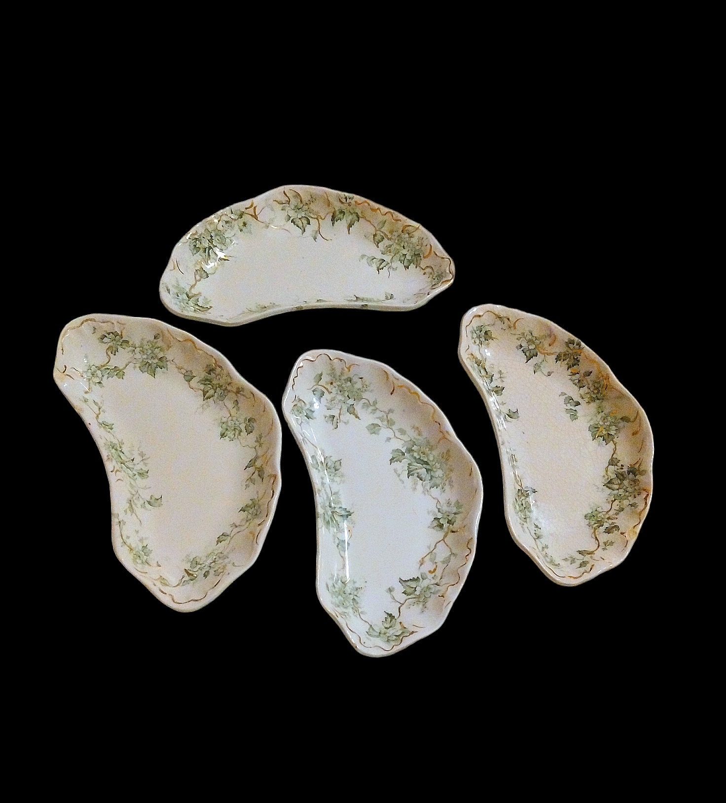 Antique Osborne Pattern Bone Dishes Set of 4, Ivy Gilt Porcelain Plates ...