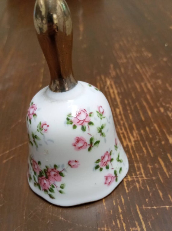 Enesco Pottery Vintage Floral Bell With Gold Handle - Etsy