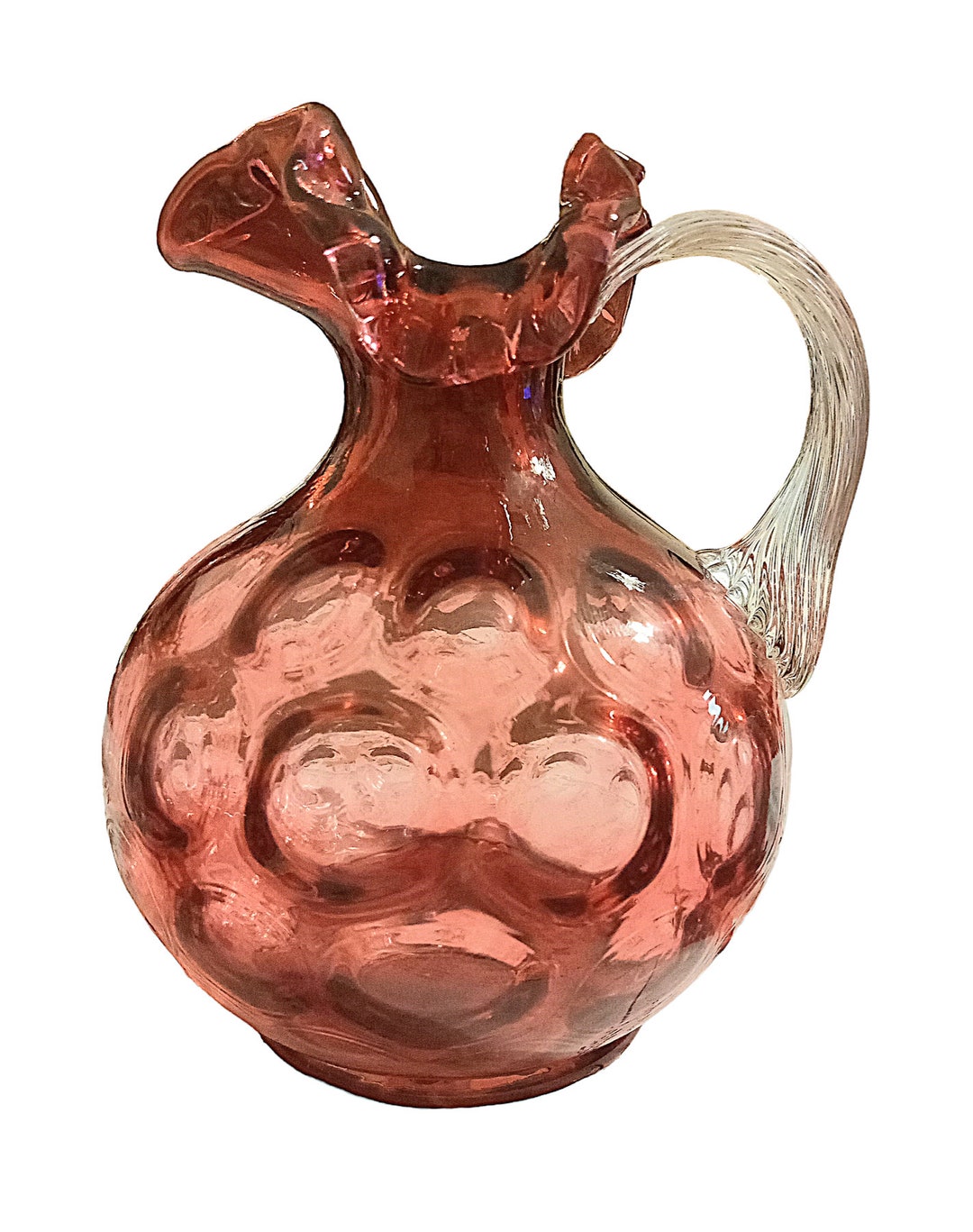 Fenton Cranberry Coin Dot Clear Handle Pitcher 6" - Etsy
