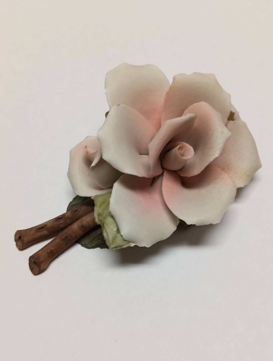 Vintage Porcelain Capodimonte Italy Blush Pink Rose With Leaves and ...