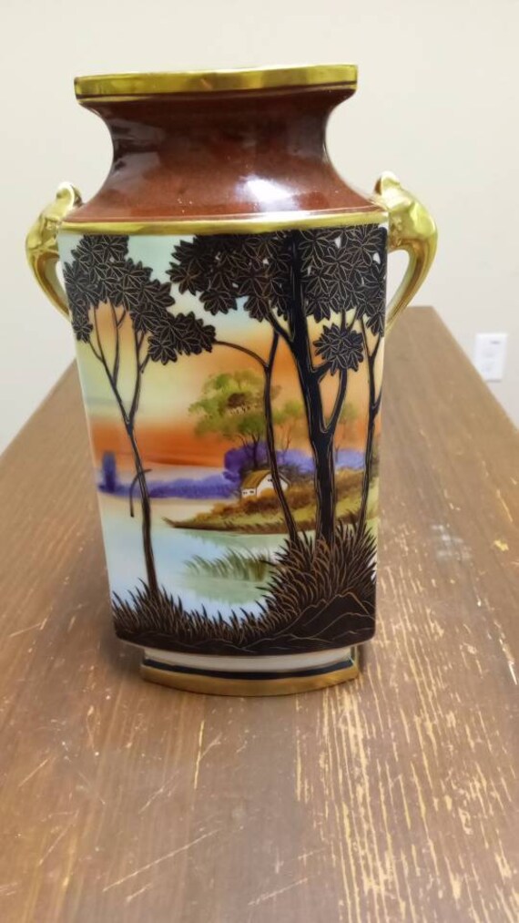 Nippon Morimura Two Handled Handpainted Vase - Etsy