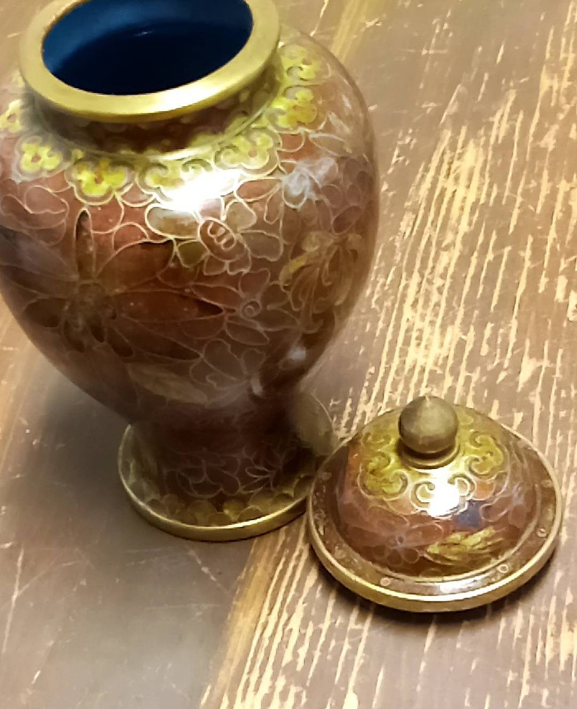 Jingfa Cloissone 5.5" Vintage Ginger Jar With Blue Enamel Interior - Etsy