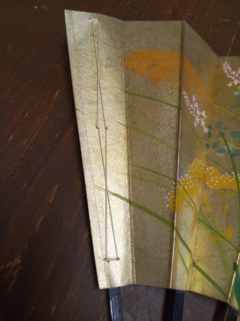 Vintage Gold Foil Handpainted Japanese Fan - Etsy