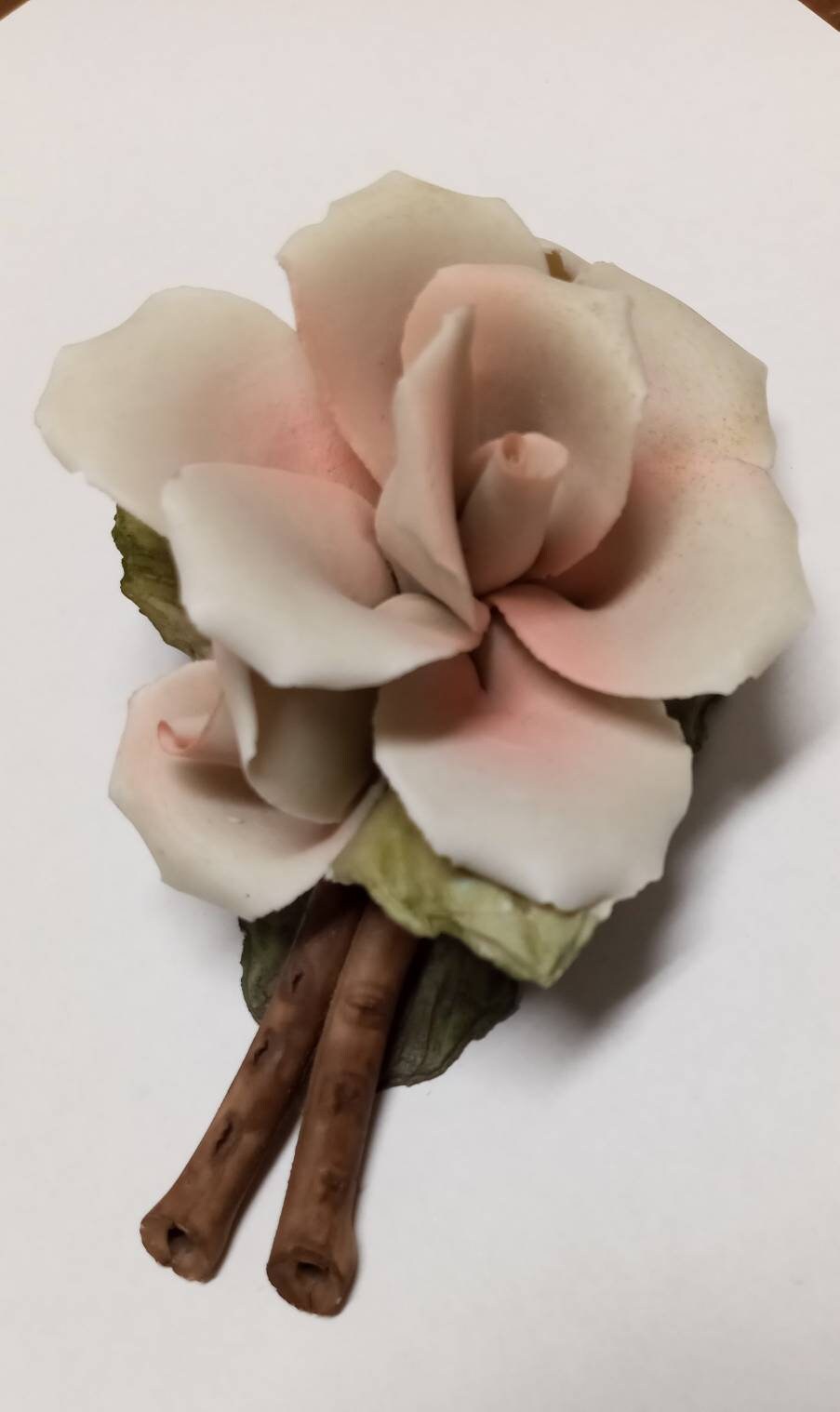 Vintage Porcelain Capodimonte Italy Blush Pink Rose With Leaves and ...
