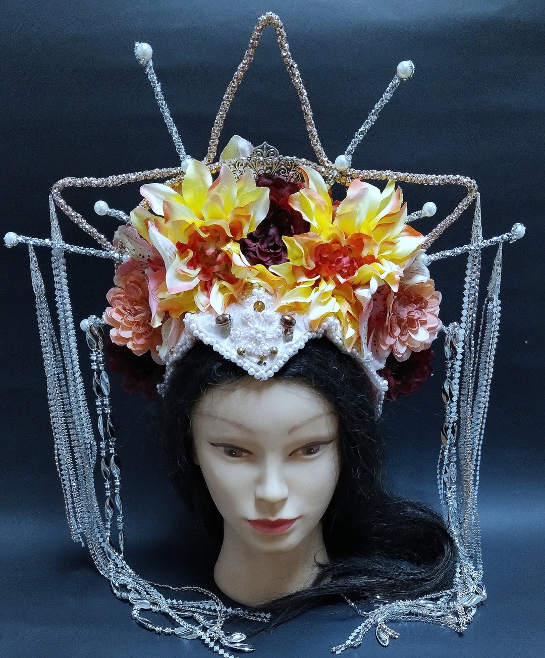 Tribal Fusion Exotic Soft Pink Headdress Adjustable Floral Beaded Fancy ...