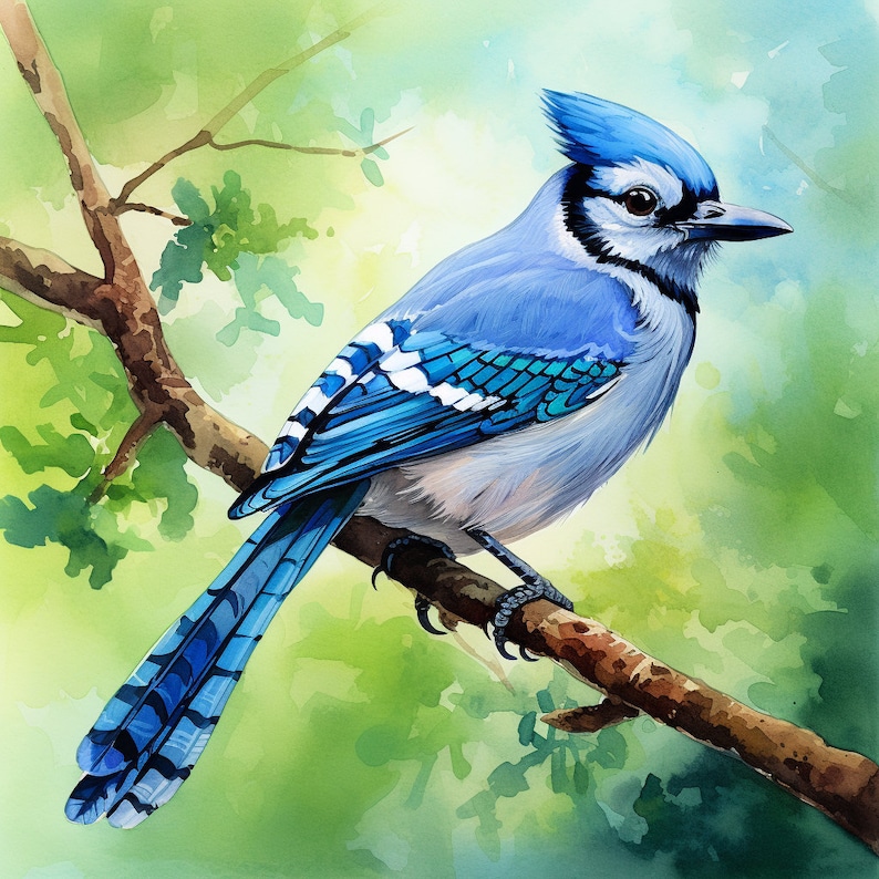 Watercolor Print, Bluejay Set, Bird, Printable Wall Art, Printable Art ...