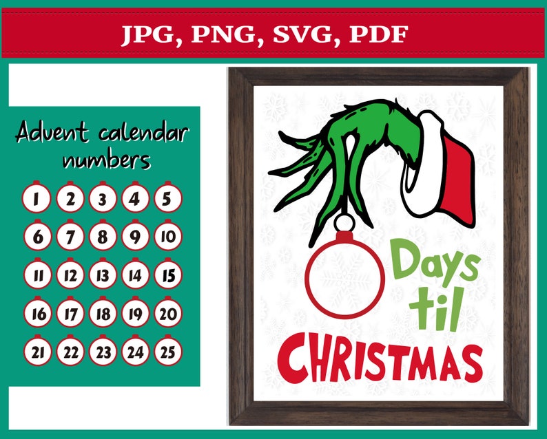 Grinch SVG, Grinch Countdown SVG, Grinch Hand Holding Ornament ...