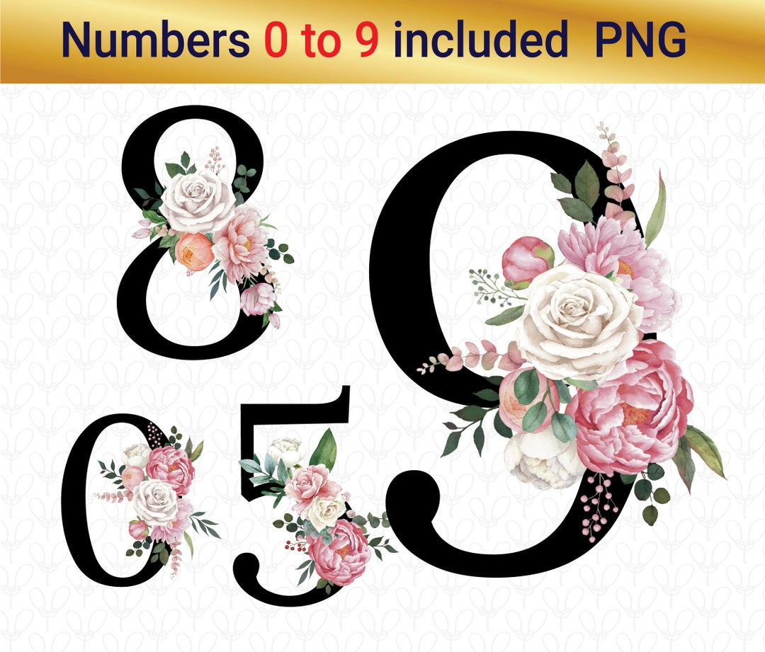 Commercial Use, Floral Numbers, Watercolor Floral Numbers, Floral ...