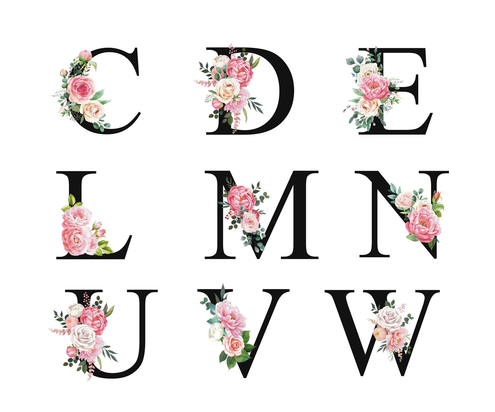 Watercolor Floral Alphabet Floral Letter Monogrm Floral - Etsy