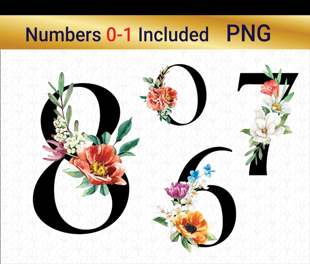 Commercial Use, Floral Numbers, Watercolor Floral Numbers, Floral ...