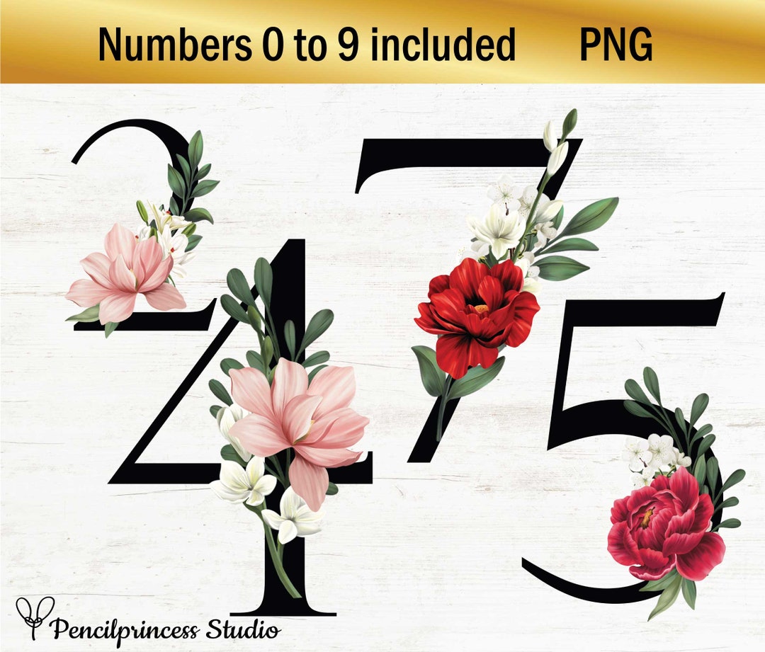 Commercial Use, Floral Numbers, Watercolor Floral Numbers, Floral ...