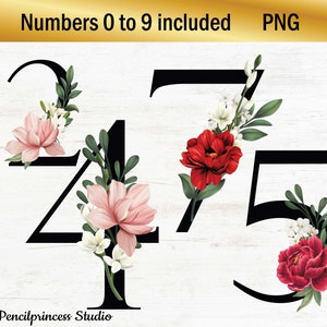 Commercial Use, Floral Numbers, Watercolor Floral Numbers, Floral ...