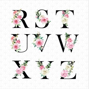 Floral Alphabet, Watercolor Floral Alphabet, Floral Alphabet, Floral ...