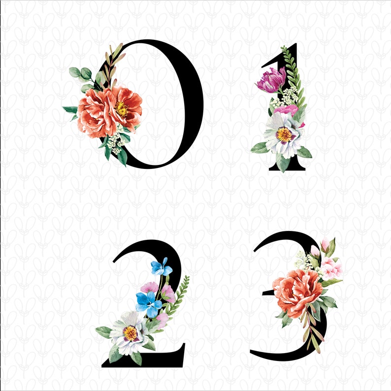 Commercial Use Floral Numbers Watercolor Floral Numbers - Etsy