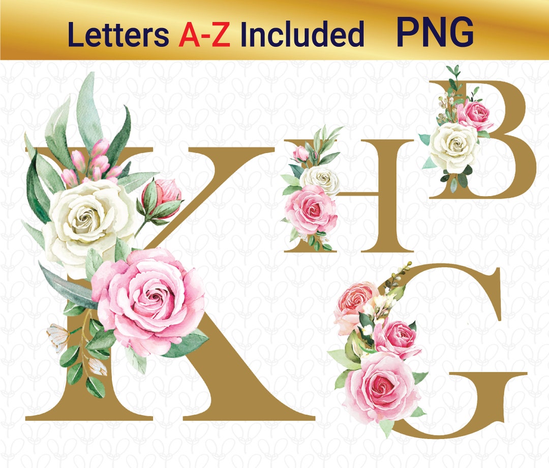 Floral Alphabet, Watercolor Floral Alphabet, Floral Alphabet, Floral ...