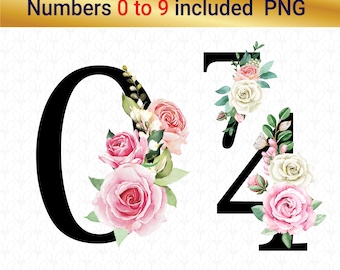 Floral Numbers, Watercolor Floral Numbers, Floral Numbers, Pink ...
