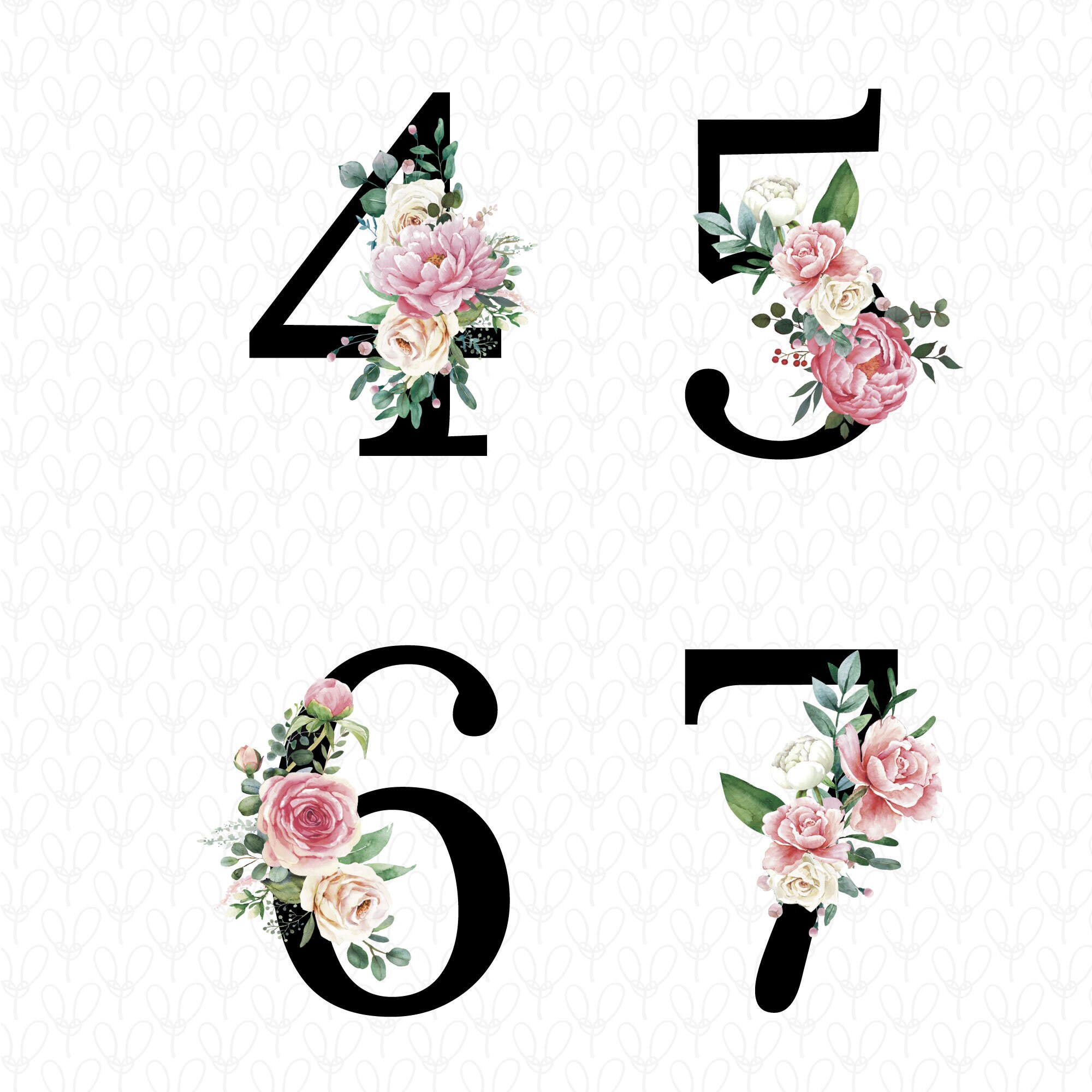 Commercial Use, Floral Numbers, Watercolor Floral Numbers, Floral ...