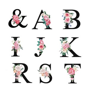 Watercolor Floral Alphabet, Floral Letter Monogrm, Floral Initial, Pink ...