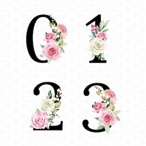 Commercial Use, Floral Numbers, Watercolor Floral Numbers, Floral ...