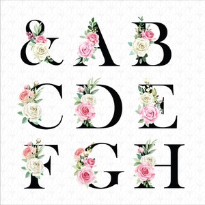 Floral Alphabet, Watercolor Floral Alphabet, Floral Alphabet, Floral ...