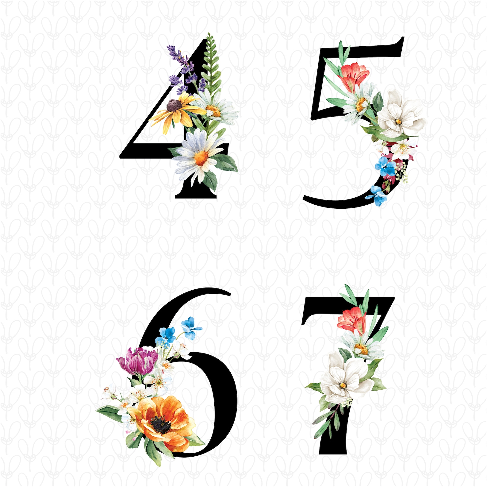 Commercial Use Floral Numbers Watercolor Floral Numbers - Etsy