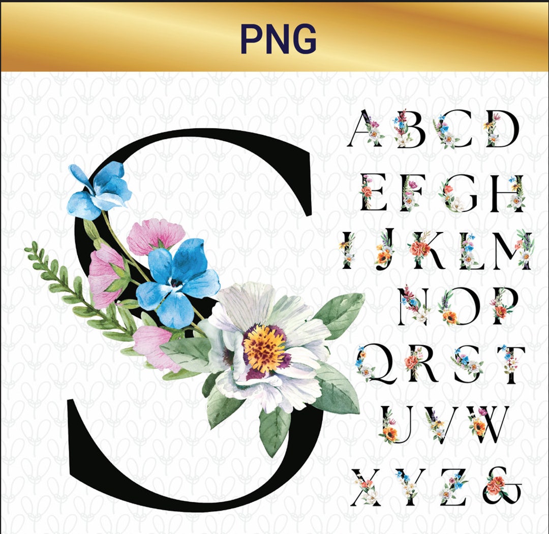 Watercolor Floral Alphabet, Floral Alphabet, Floral Letter Monogrm ...